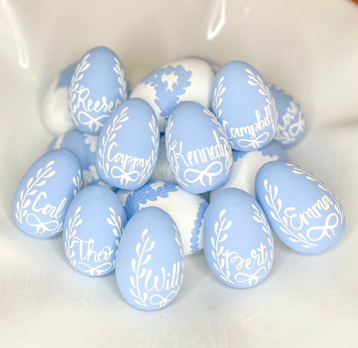 Personalized Blue & White Standalone Easter Eggs – Ashley Gale Designs